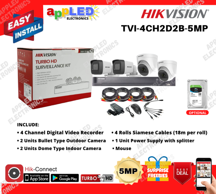 HIKVISION CCTV PACKAGE 5MP 4 CAMERAS TURBO HD CCTV PACKAGE 4 CHANNEL TVI-4CH2D2B-5MP | Lazada PH