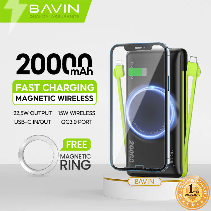 BAVIN PC067 20000mAh Powerbank Fast Charging 22.5W Wired + 15W Wireless ...