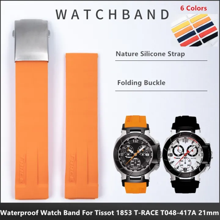 21Mm Soft Ruer Silicone Watch Strap Black White Orange Waterproof Watch ...