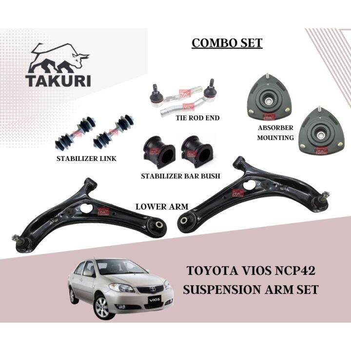 TOYOYA VIOS NCP42 FRONT LOWER ARM ASSY ABSORBER STABILIZER LINK SUSPENSION ARM SET *TAKURI BRAND ...