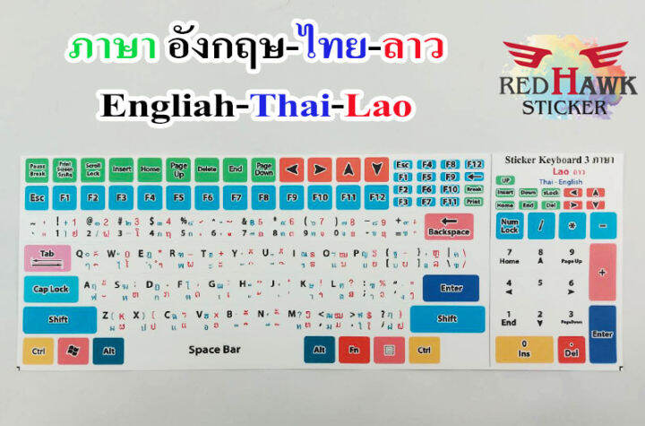 สติ๊กเกอร์แปะคีย์บอร์ด keyboard ภาษา ลาว, อังกฤษ, ไทย (Lao, English ...