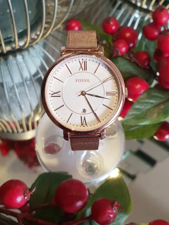 Fossil ES4352 Jacqueline Three-Hand Quartz Rose Gold Dial Fixed Bezel ...