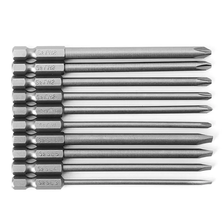 10 Pcs Magnet Slotted PH2 Pemutar Skru Bit S2 Keluli 1/4 Hex Shank ...