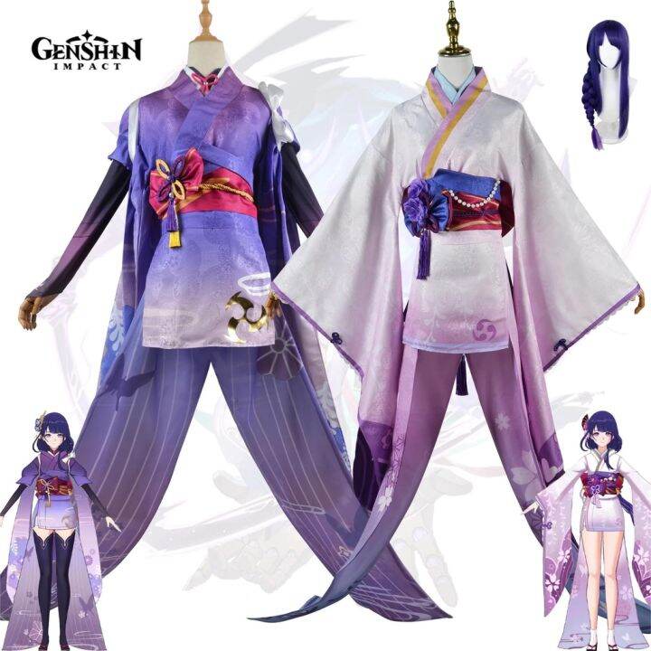 Genshin Impact Costume Raiden Ei Cosplay Uniform Wig Anime Kimono ...
