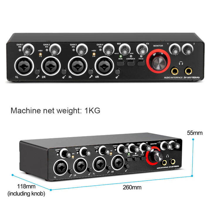 4 Channel Audio Interface Sound Card for Recording Professional ...