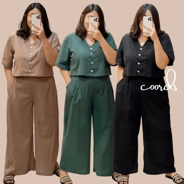 PLUS SIZE CHUBBY Women Terno Set Coords Top Pants Button XL 2XL 3XL ...