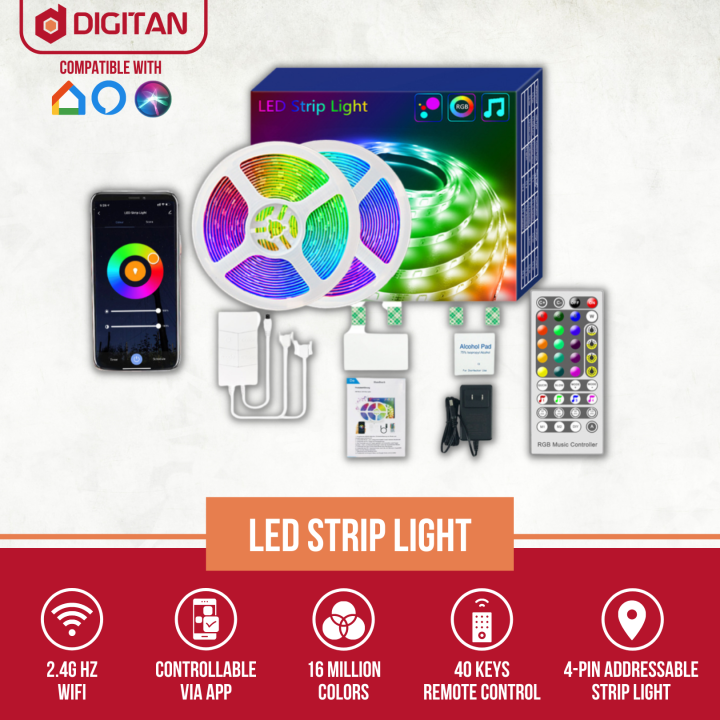 Smart LED Strip RGB Lights WiFi 2.4GHz Dual Control IP65 Waterproof 16 ...