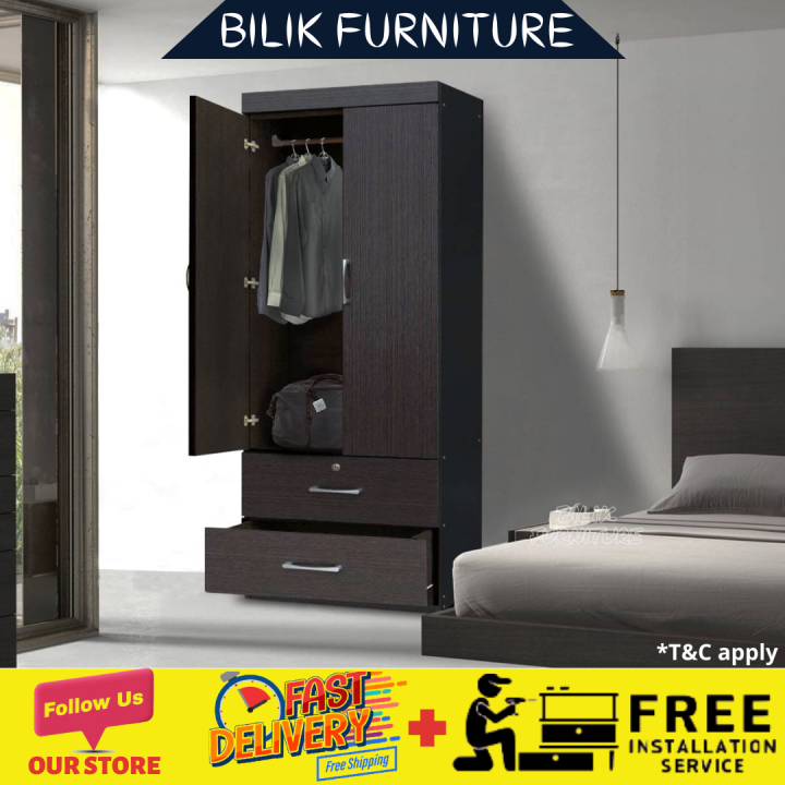 bilik- 2 door wardrobe / 2drawers/ key lock/ mirror door wardrobe ...