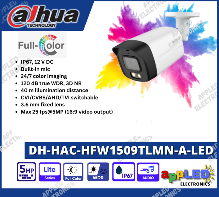 Dahua DH-HAC-HFW1509TLMN-A-LED 5MP HDCVI Bullet Analog Full Color (24/7 Full Color Imaging) CCTV ...