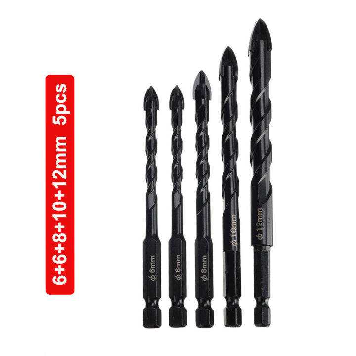 Bộ 5 mũi khoan đa năng chân lục giác 4 cạnh thép đen Nhật 12mm 10mm, 8mm 6mm, khoan kính, thủy ...