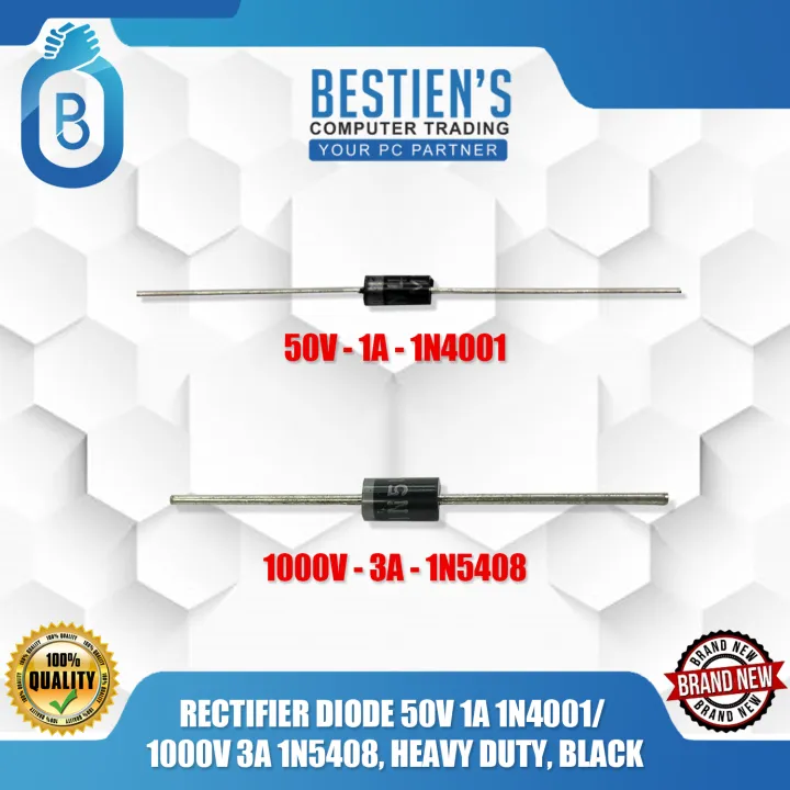 RECTIFIER DIODE 50V 1A 1N4001/ 1000V 3A 1N5408, HEAVY DUTY, BLACK | Lazada PH