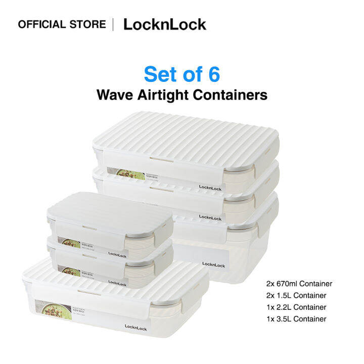 LocknLock Set of 6 Wave Container | Freezer-Friendly, Airtight, Leak ...