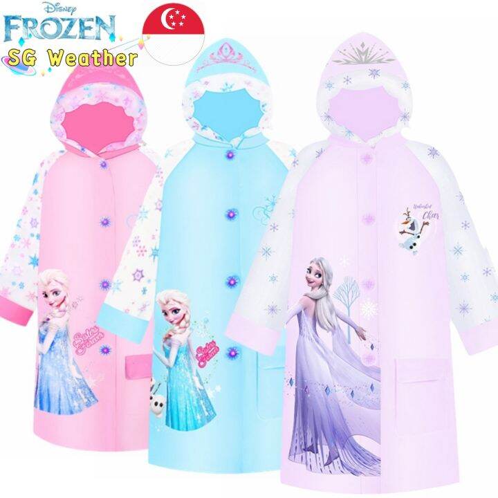 (SG Seller) Disney Children Cartoon Poncho Raincoat Frozen Elsa Girl ...