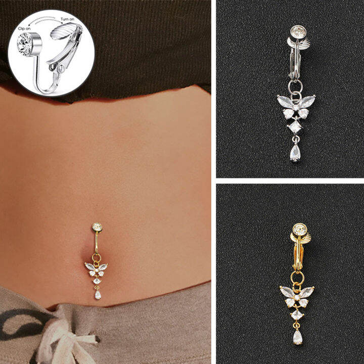 Butterfly Fake Belly Button Ring Fake Belly Piercing Clip On Umbilical ...