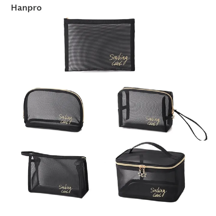 Hanpro กระเป๋าเครื่องสําอาง ผ้าตาข่าย มีซิป สีดํา เหมาะกับการเดินทาง ...