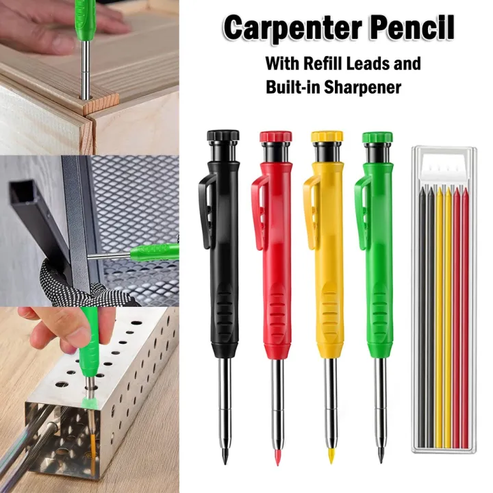 Solid Carpenter Pencil With Refill Leads And Built-in Sharpener For ...