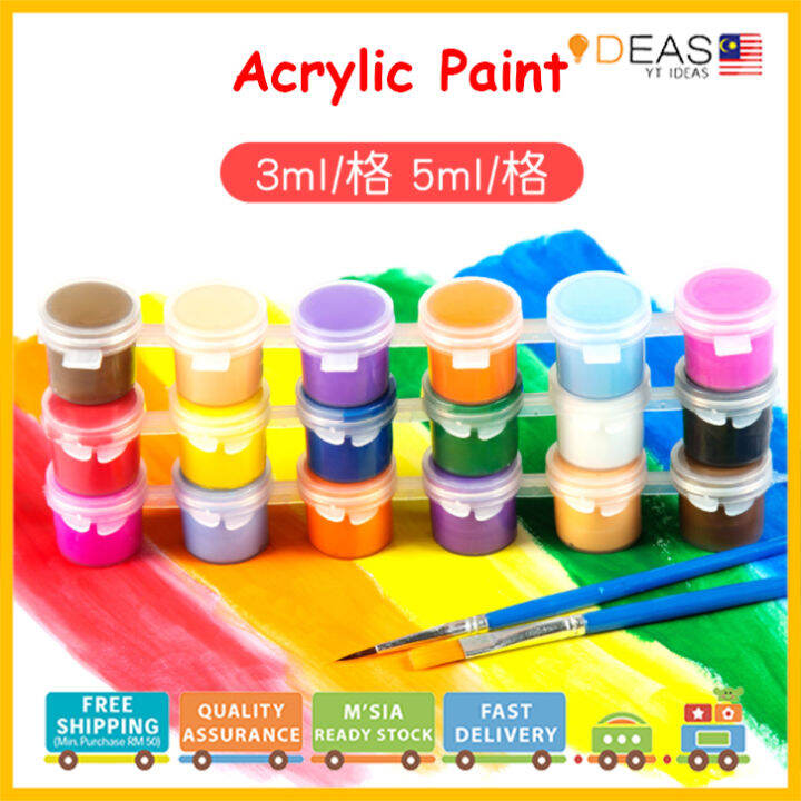 Acrylic Paint set 12 color with 2 brushes 3ml or 5ml | Lazada