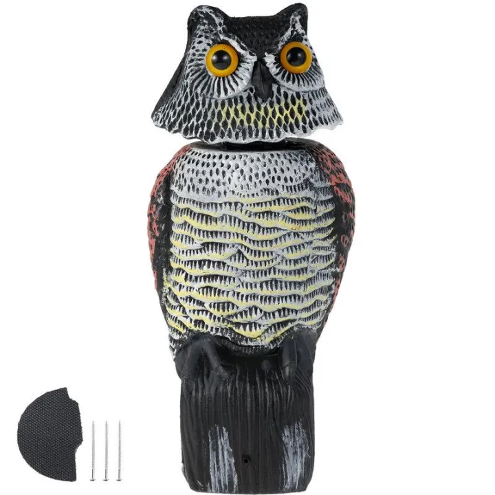 Owl Scarecrow with Rotating Head and Sound Large Fake Owl Decoy Statue ...