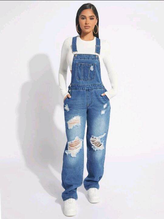 DFW Denim Overall Tattered Jumper Pants Jumpsuit | Lazada PH