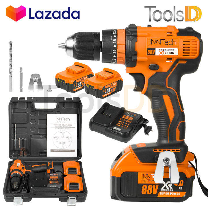 InnTech สว่านไร้สาย สว่าน สว่านกระแทก 3 ระบบ 88V **เจาะกระแทกได้** รุ่นใหม่! แบตเตอรี่ ลิเธียม ...