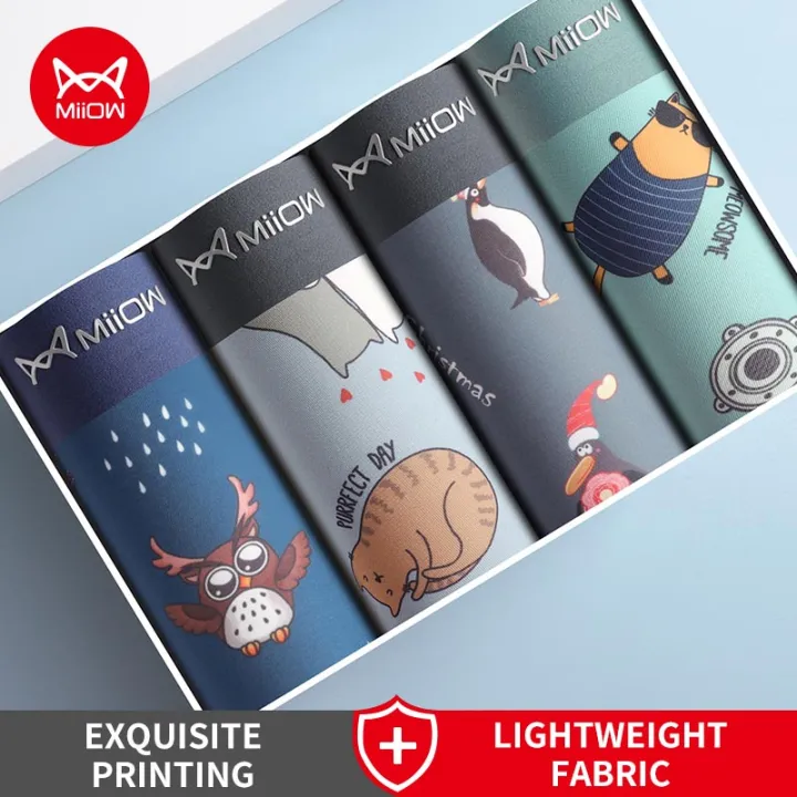 MiiOWยี่ห้อ4ชิ้นแฟชั่นผ้าฝ้ายผู้ชายเซ็กซี่ชุดชั้นในชายนักมวยกางเกงสะโพกยกกางเกงชั้นในผู้ชาย ...