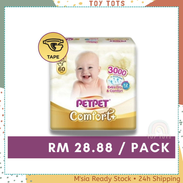 PETPET COMFORT+ Tape Jumbo Pack - M60 / L50 / XL40 (1 Pack) Pet Pet ...