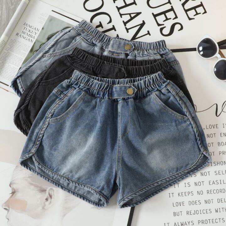 Short Pants for Women Elasticated Waistband Denim Shorts Loose Slim Mid ...