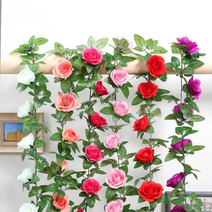 Artificial Hanging Roses and Leaves Rattan Vine Indoor And Outdoor ...