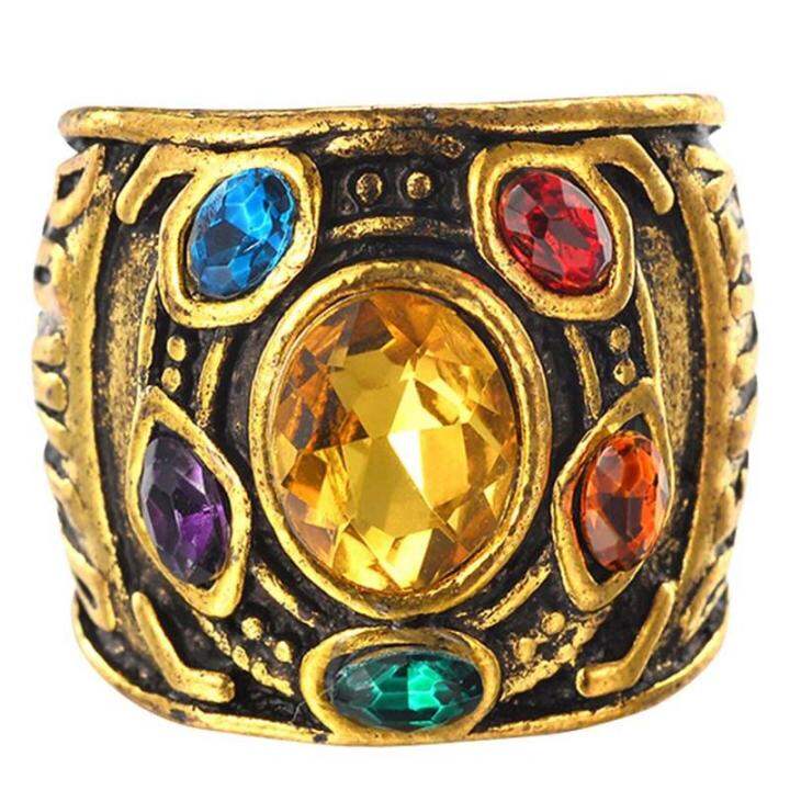 Kuhong Avengers Thanos Infinity Glove Gauntlet Ring Crystal Insert Gold ...