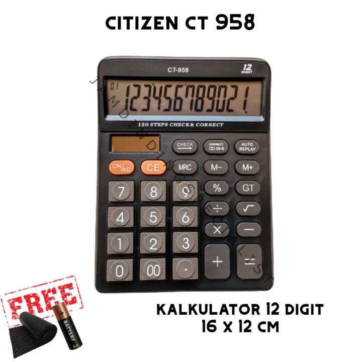 Kalkulator Mesin Hitung Besar Kantor Dagang Sekolah 12 Digit 16cm X 12cm CT 958 | Lazada Indonesia