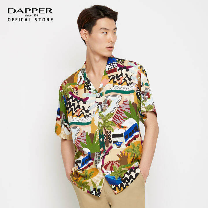 DAPPER เสื้อฮาวาย Beach Townscape Print สีน้ำตาล | Lazada.co.th