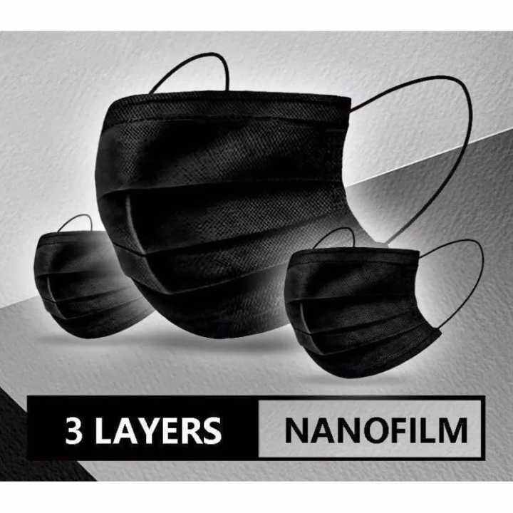 50pcs Full Black colour 3ply Face mask Non Medical Disposable Mask full ...