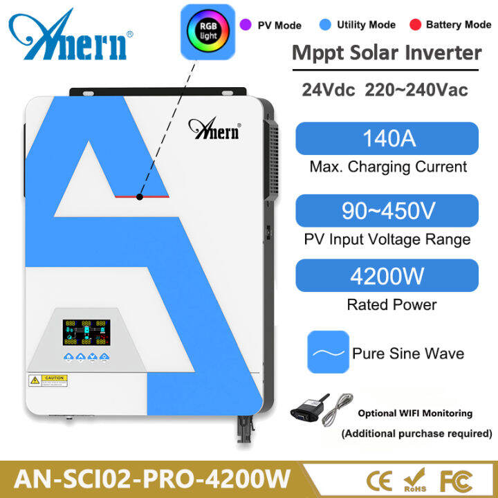 Anern 4.2kw hybrid solar inverter 24v On-grid/off-grid hybrid inverter 24Vdc mppt off grid ...
