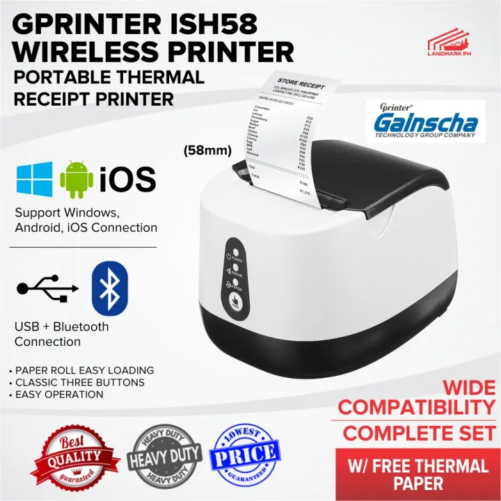 Wireless Receipt Printer GPrinter iSH58 / Gainscha Portable Printer / Bluetooth Printer / Mobile ...