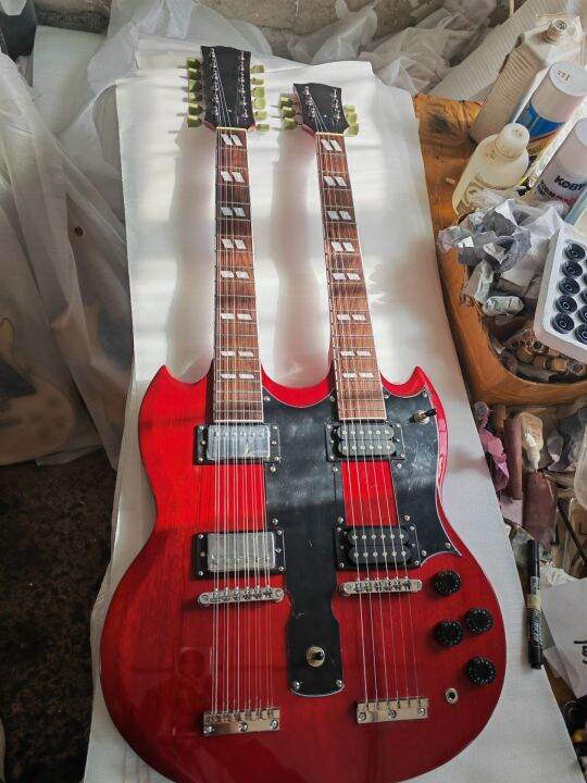 Classic Dark Red Gibson SG 1275 Double Neck Electric Guitar Chrome ...