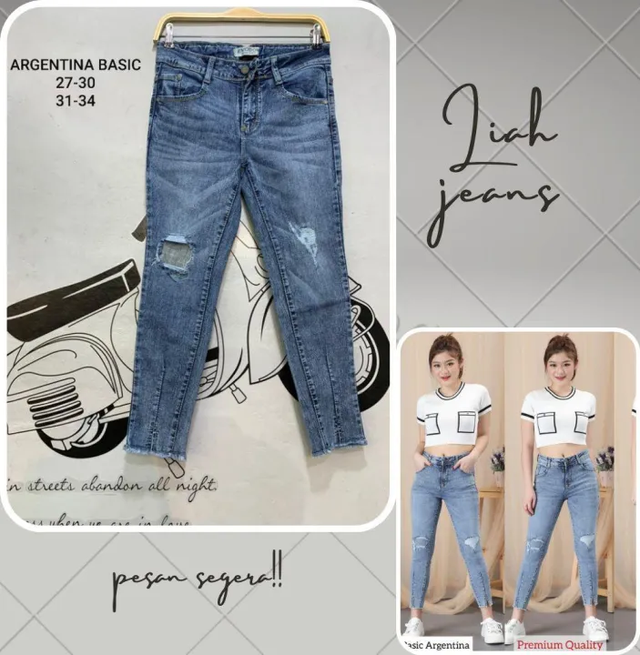 Celana jeans basic skiny wanita sobek tidak tembus | Lazada Indonesia
