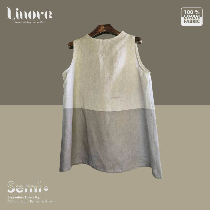 Linore - เสื้อลินินแท้ เสื้อแขนกุดผู้หญิงทูโทน | Lazada.co.th