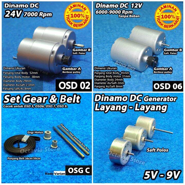 Dinamo DC 12V 24V 42V dan Belt Generator listrik mini / Bisa untuk ...