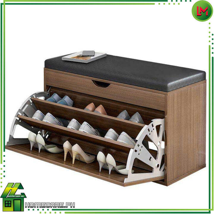 HOMECARE PH. Wooden Shoe Bench Tipping Bucket Shoe Cabinet With Seat ...