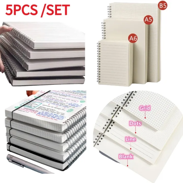 5pcs/set Double Spring A6 A5 B5 Notebook Journal PP Coil Grid Line ...