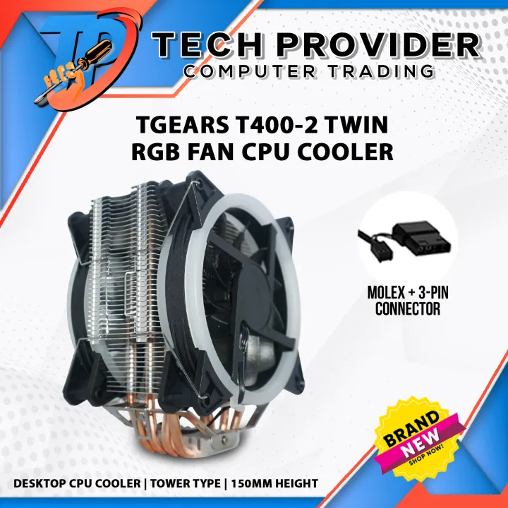 TGEARS T400-2 Twin Fan RGB Desktop CPU Cooler for Intel AMD AM4 | 2x ...