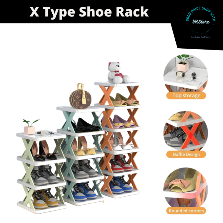2/4/6/8 Tiers X Shape Plastic Shoe Rack for In/Out Door Homeliving Shoe ...