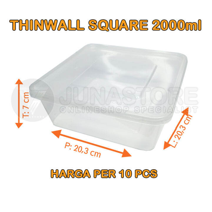 Thinwall SQUARE / KOTAK 2000ml + tutup (10pcs) | Lazada Indonesia