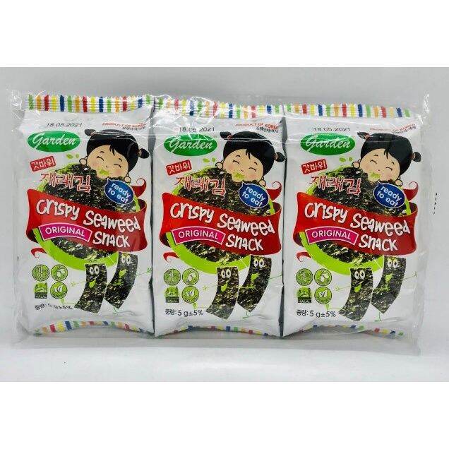 Korean Korea Garden Crispy Seaweed Original Snack 韩国味付海笞 ( 原味 ) 5g x 3 ...