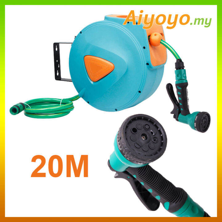 20M Auto Rewind Retractable Garden Hose Reel Rewinding Driveway Car ...