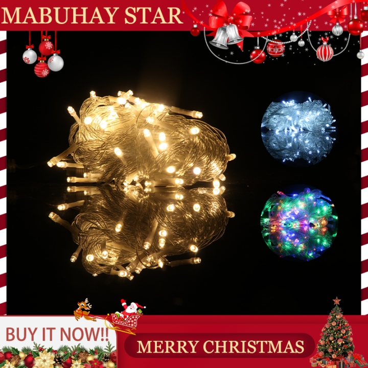 MABUHAY STAR Christmas Lights 100L/200L LED Transparent Wire String Light Solar Energy Fairy ...