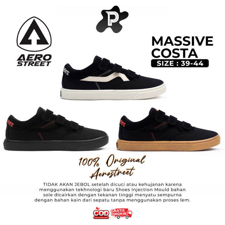 Aerostreet 39-44 Massive Costa Black White / Black Orange / Black Gum - Sepatu Sneakers Casual ...
