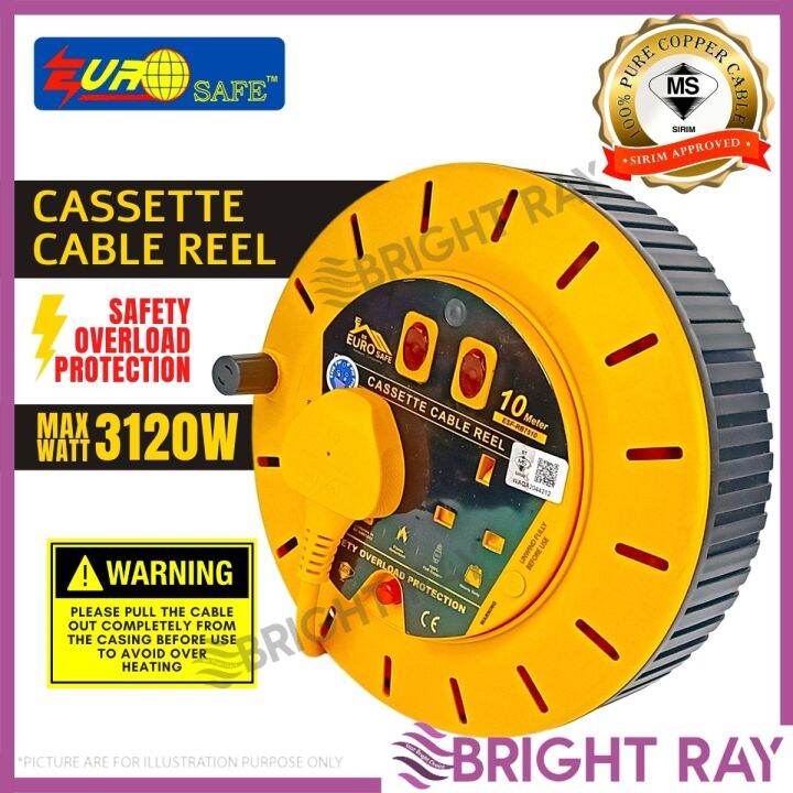 [SIRIM] 5 / 10 MTR CASSETTE CABLE REEL Portable Extension Trailing ...