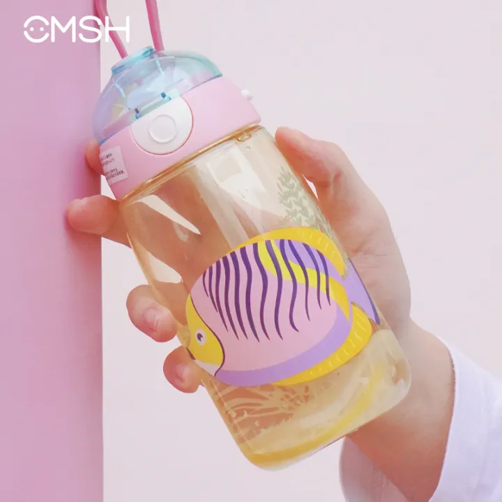 TKK(cmsh) ขวดน้ำดื่มพลาสติกสำหรับเด็ก กระบอกน้ำเด็กหลอดเด้งสำหรับพกพาไป รร water bottle for kids ...