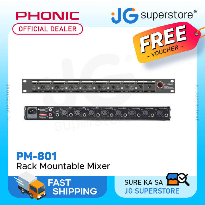 Phonic PM-801 Single Rack Unit 8-MIC/Line Channel Mixer with Tone ...